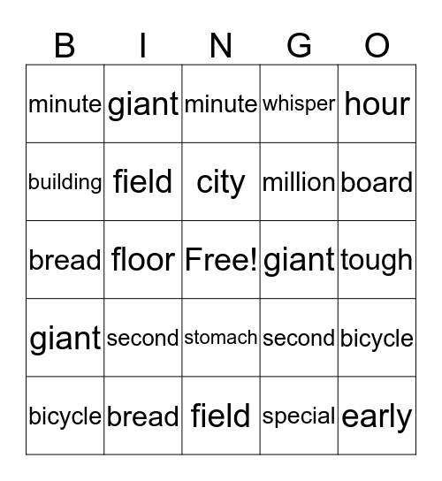 1R Tricky Words Bingo Card