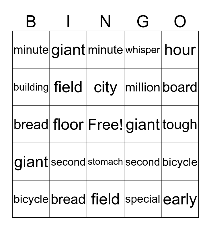 1R Tricky Words Bingo Card