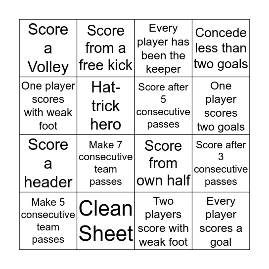 Football Team Bingo Card