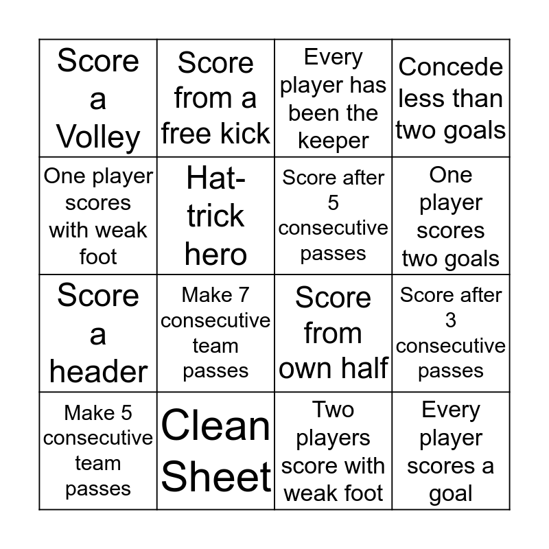 Football Team Bingo Card