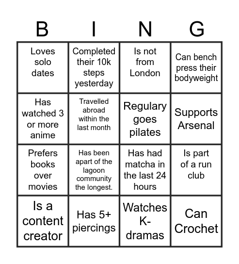 Lagoon Bingo Card