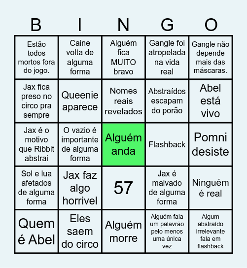 Digital Circus filme Bingo Card