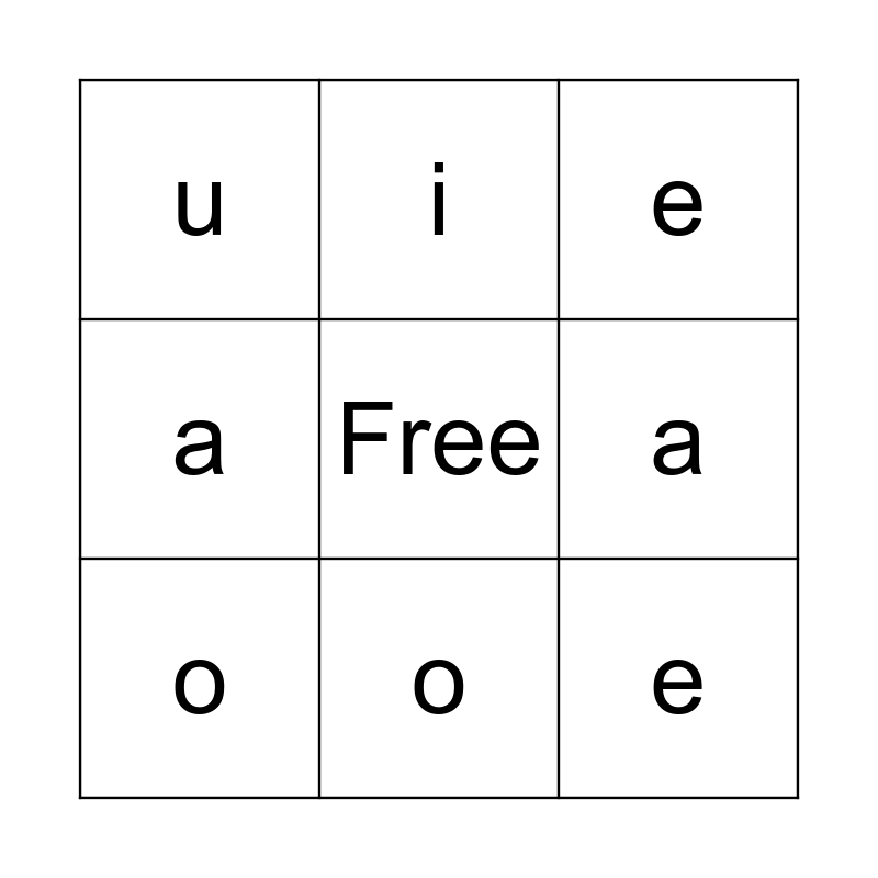 Short Vowels Bingo Card