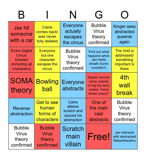 TADC Episode 9 Predictions Bingo Card
