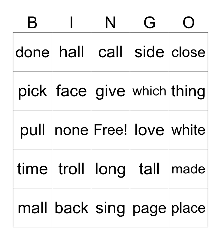UFLI Bingo Card