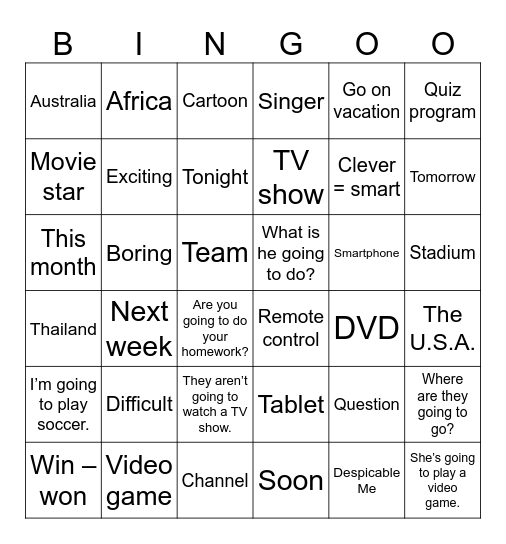 Unit 12: Something new to watch! Bingo Card