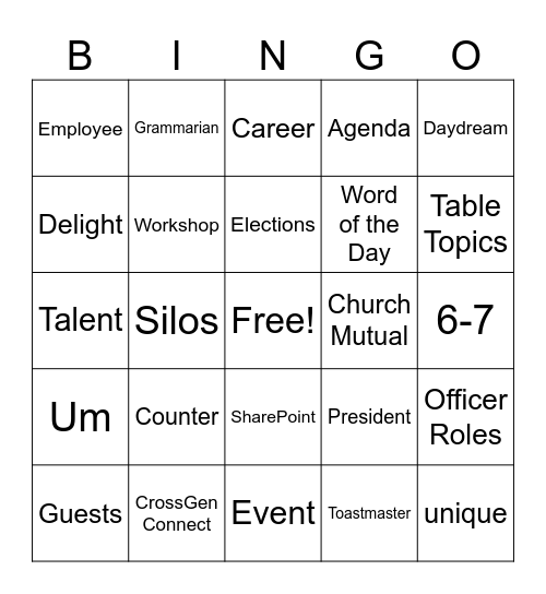 Toastmasters Bingo Card