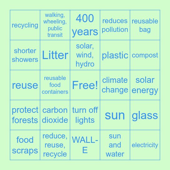 Earth Day Trivia Bingo Card