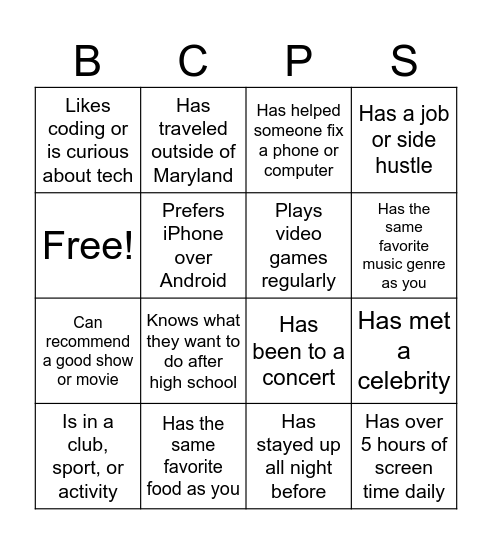 Per Scholas: OPEN HOUSE Bingo Card