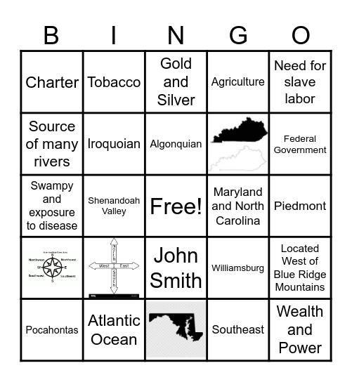 Social Studies SOL Review Bingo Card