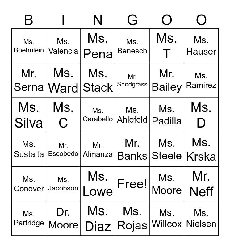 Untitled Bingo Card