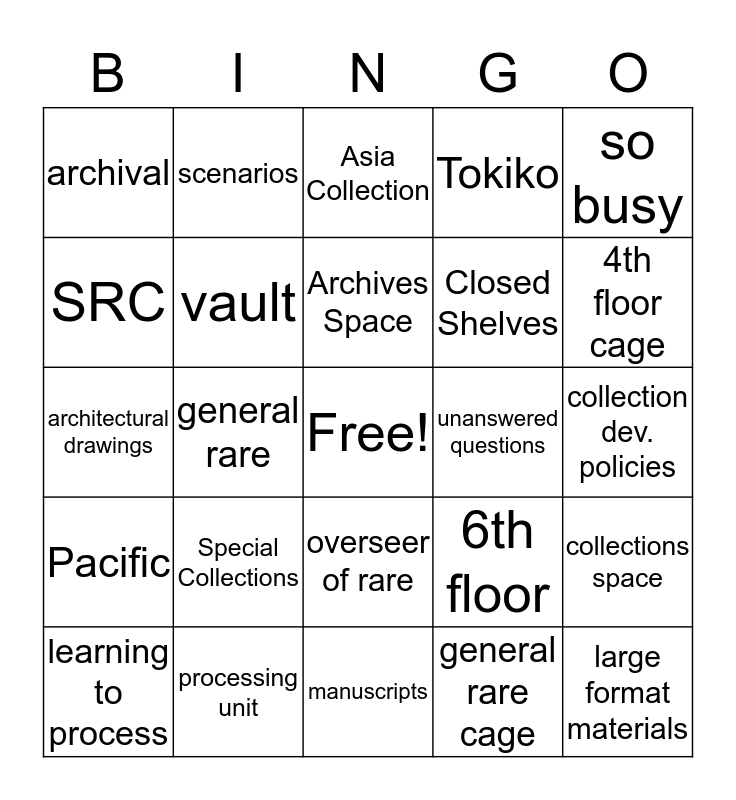 SRC Rare Bingo Card