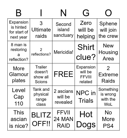 FFXIV FAN FEST BINGO Card