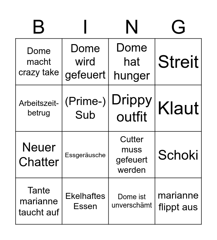 Dome Bingo Card
