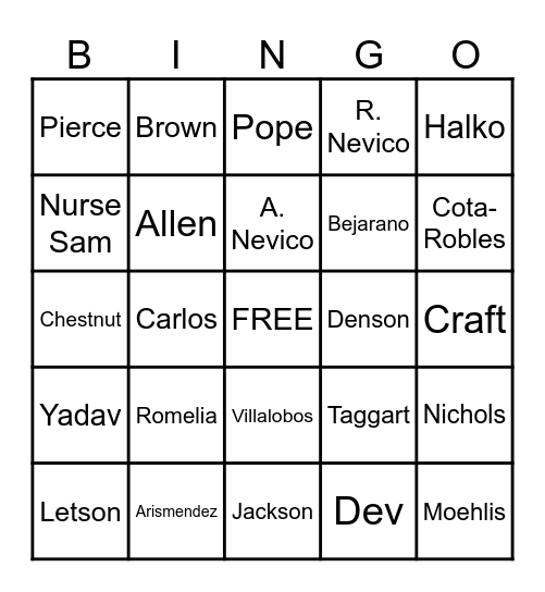 Lauffer Teacher Bingo Card