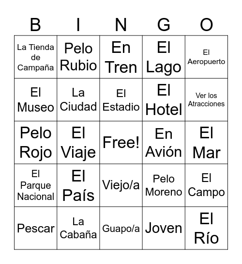 Vacaciones y Characteristicas Bingo Card