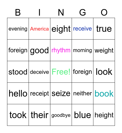 Week 15 SPELLING Bingo Card