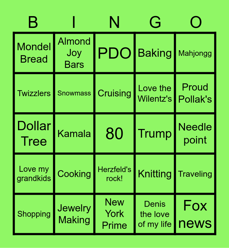 Gamala's Birthday Bingo Card