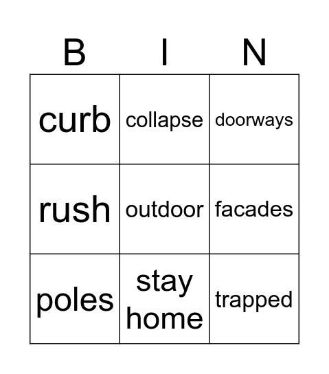 Earthquake Bingo Card
