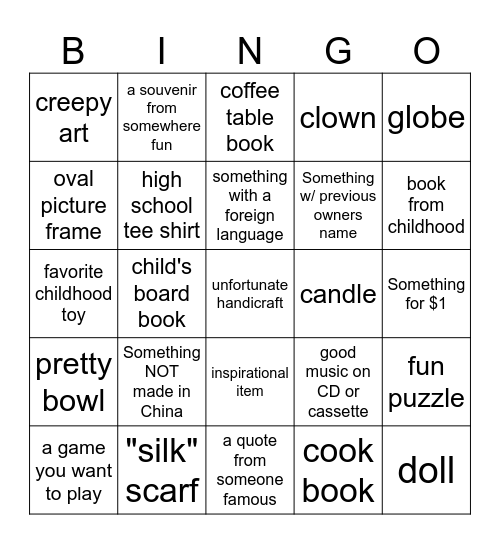 Thrift Store Bingo! Bingo Card