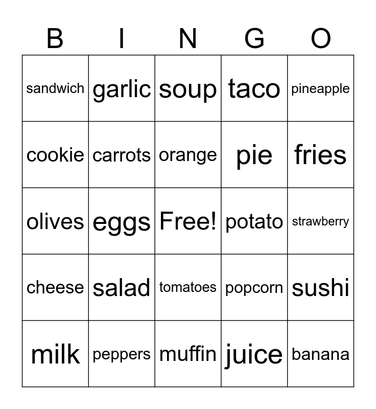 FOOD VOCABULARY Bingo Card