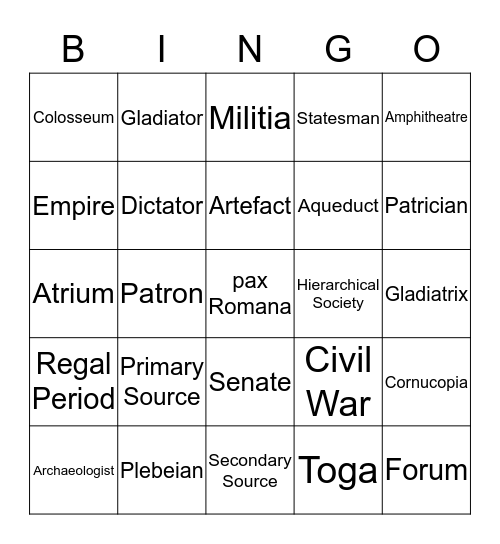 Ancient Rome Bingo Bingo Card
