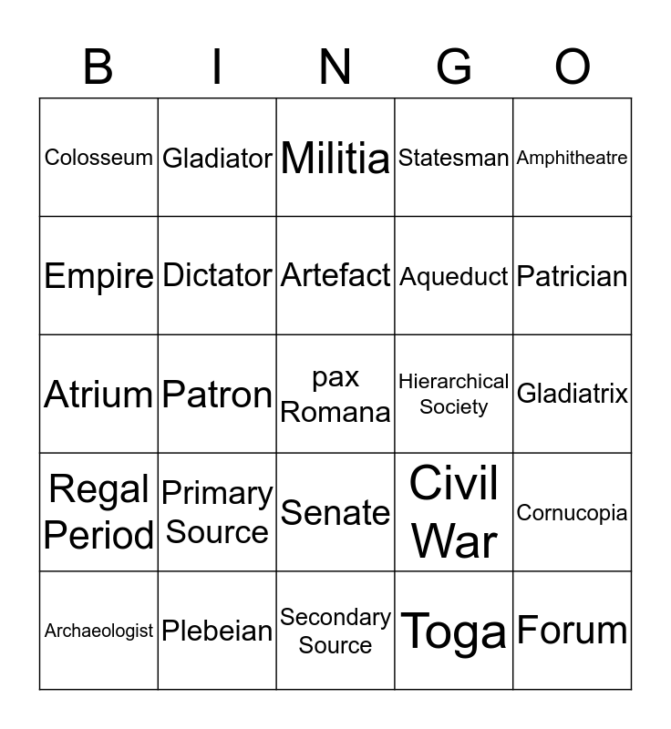 Ancient Rome Bingo Bingo Card