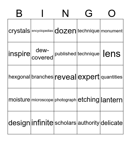 Snowflake Bentley Bingo Card
