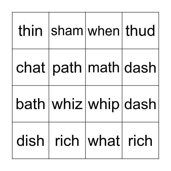 Consonant Digraph Bingo Card