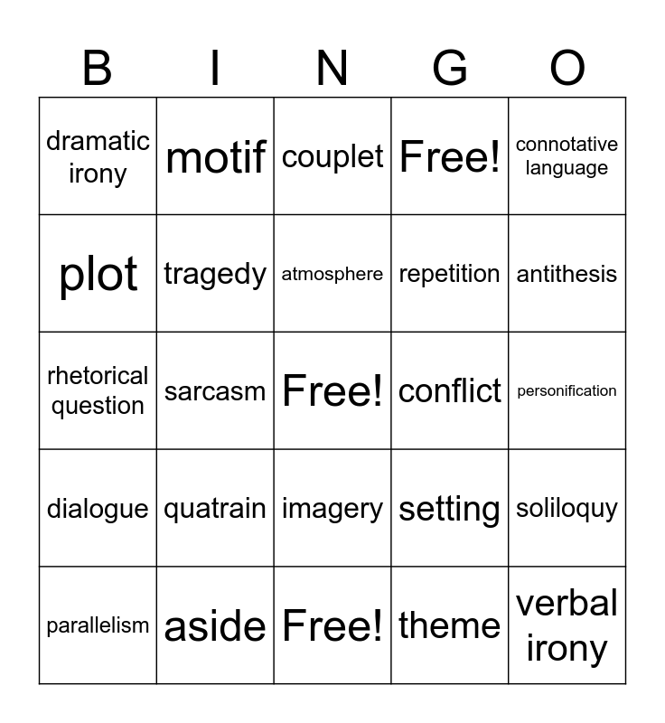 Literary Terms Bingo Card