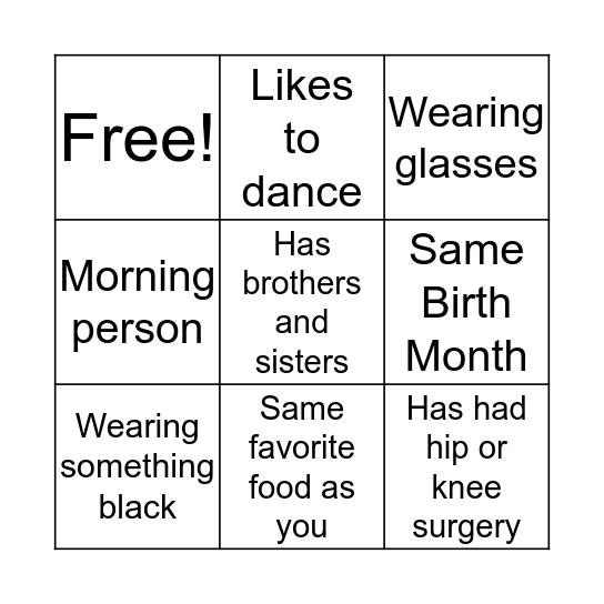 Get Acquainted Bingo Card