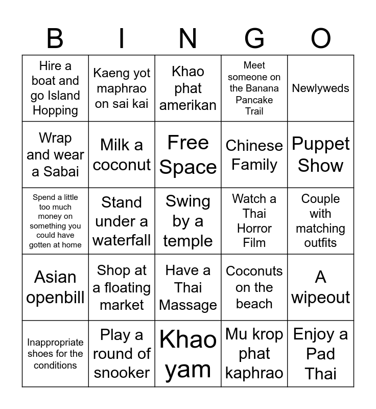 Thailand Bingo Card