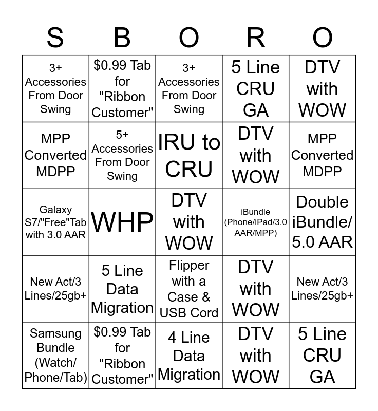 February Sales Contest $30 Bingo Card