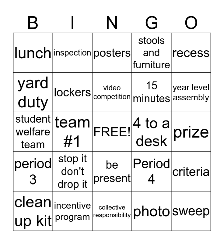 A Whole School Approach to Litter Bingo Card