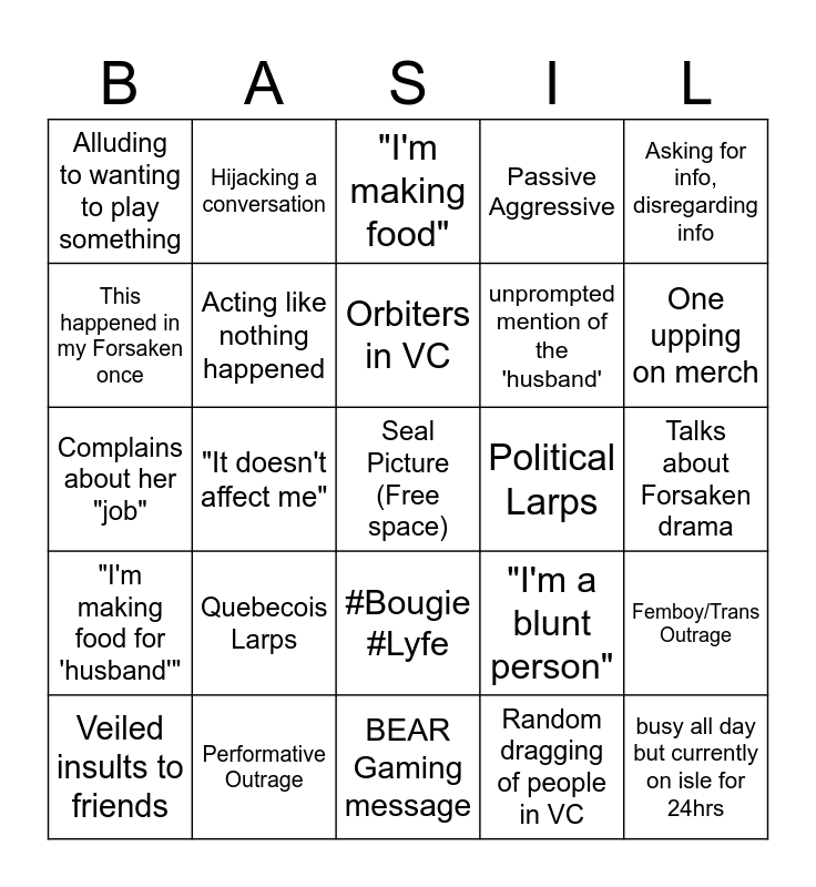 Basil Bingo Card
