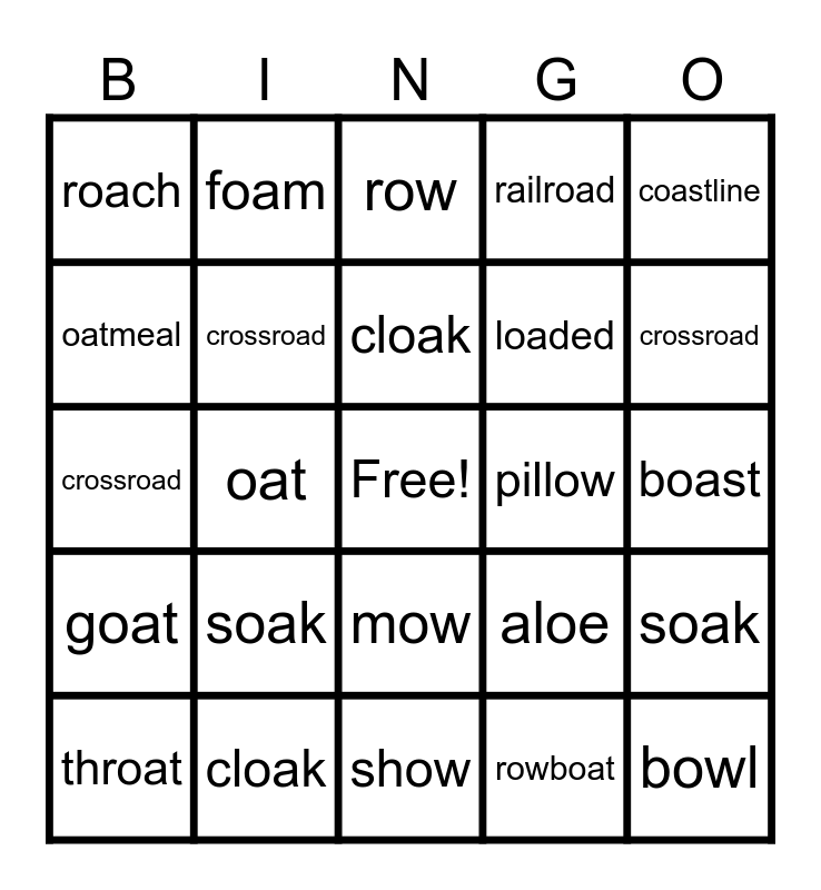UFLI Lesson 86 oa, ow, oe Bingo Card