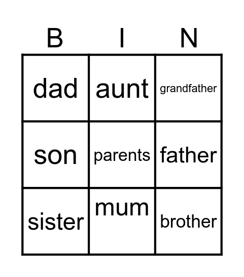 FAMILY Bingo Card