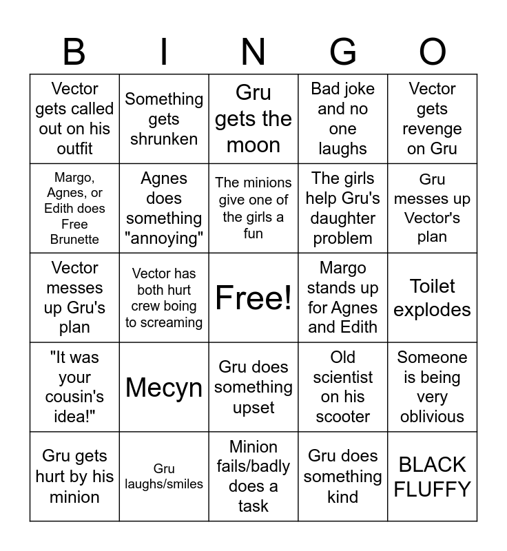 FBI Despicable Me Bingo Card