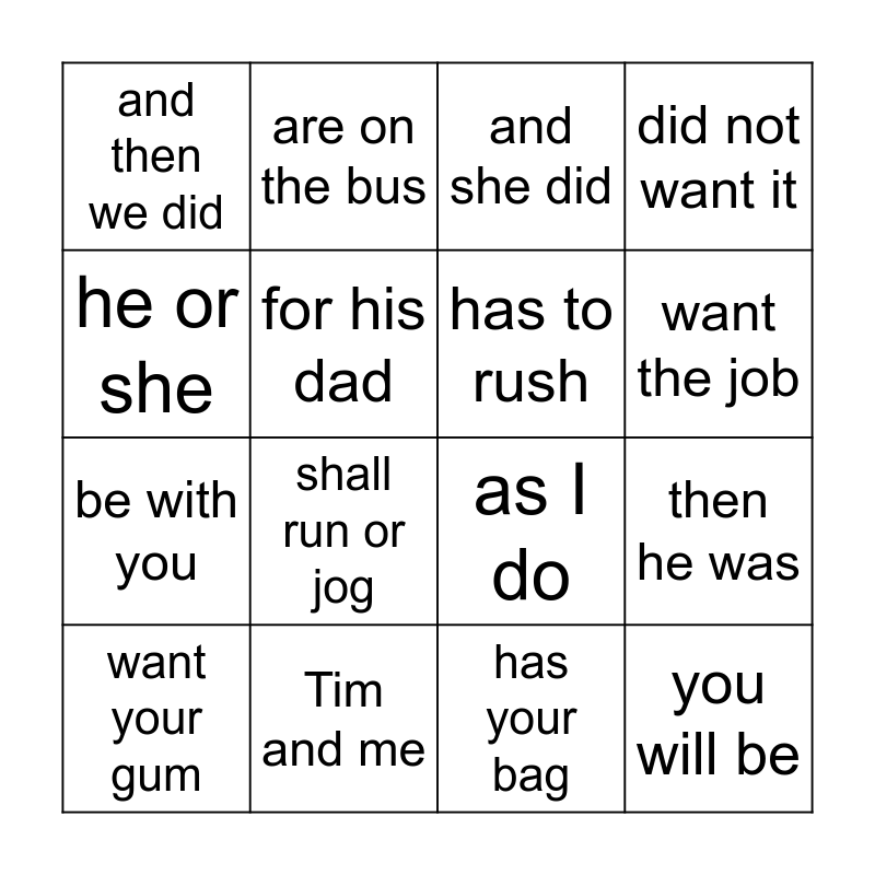 1.5 Wilson HFW Phrases Bingo Card