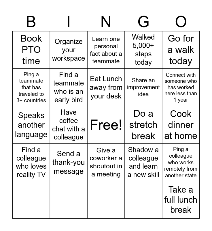 Hodess Bingo Challenge Bingo Card