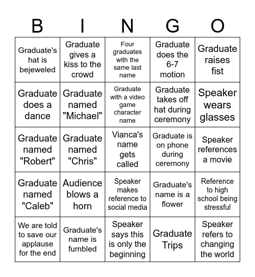 Graduation Bingo Card