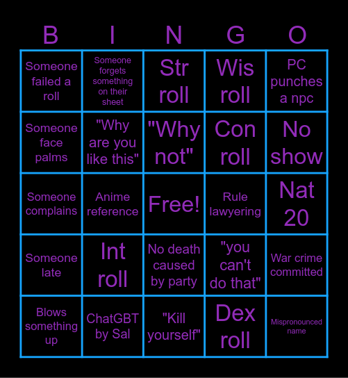 DND Bingo Card