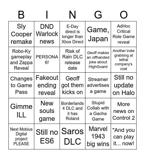Game Festa Bingo Card