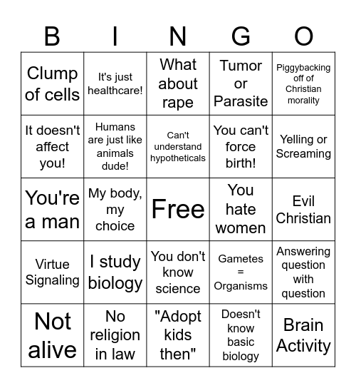 Baby Killers Bingo Card