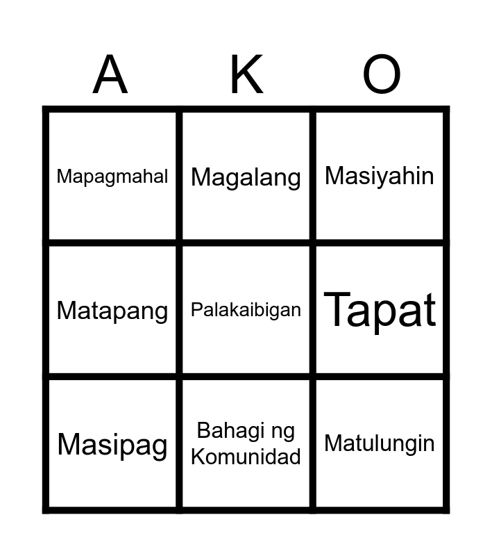 AKO Bingo Card
