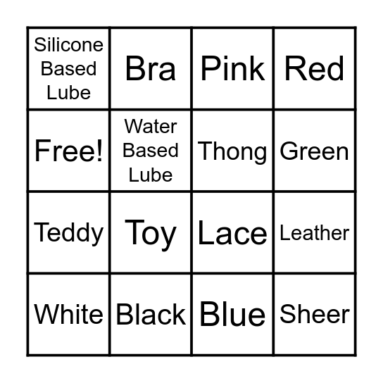 Lingerie Bingo Card