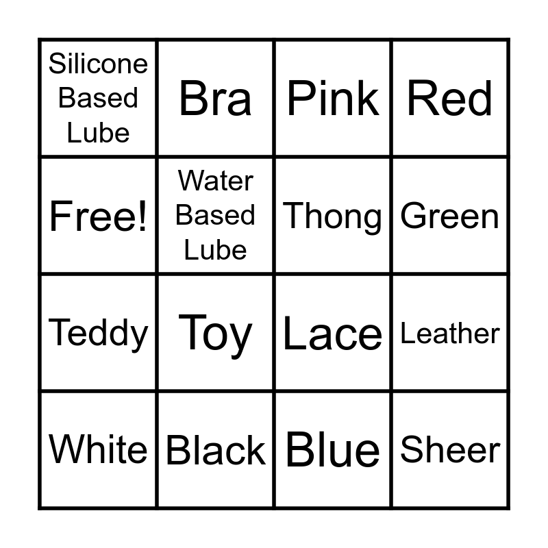 Lingerie Bingo Card