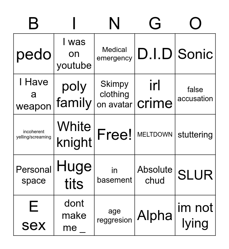 VR Chat bingo Card