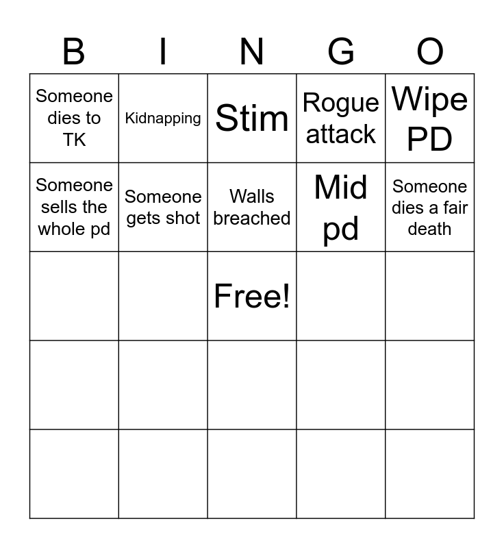 Next PD Bingo Card