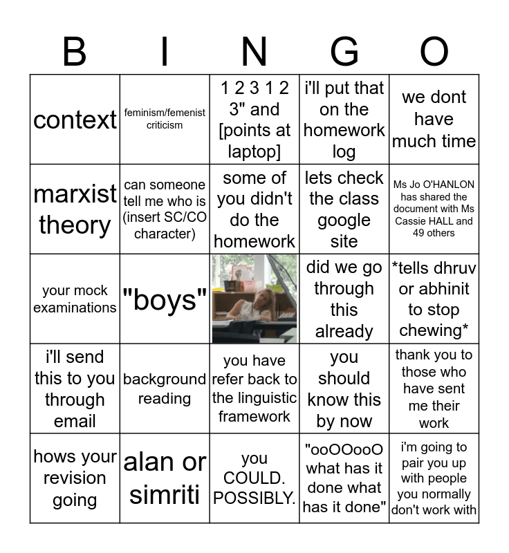 BinJO Bingo Card